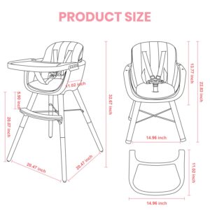 Foho Baby High Chair, Perfect 3 in 1 Convertible Wooden High Chair with Cushion, Removable Tray, and Adjustable Legs for Baby & Toddler (Green)