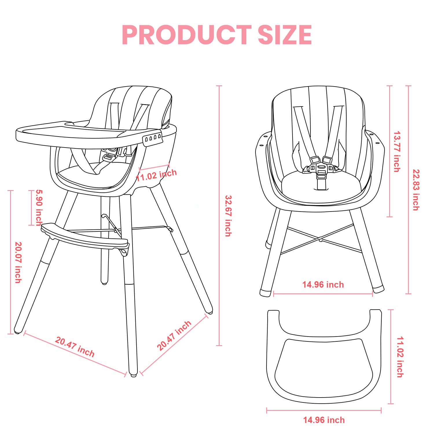 Foho Baby High Chair, Perfect 3 in 1 Convertible Wooden High Chair with Cushion, Removable Tray, and Adjustable Legs for Baby & Toddler (Green)