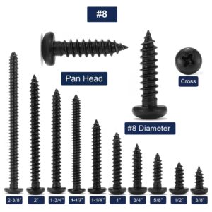 #8 x 3/4" Wood Screw 100Pcs 18-8 (304) Stainless Steel Pan Head Fast Self Tapping Drywall Screws Black Oxide by SG TZH