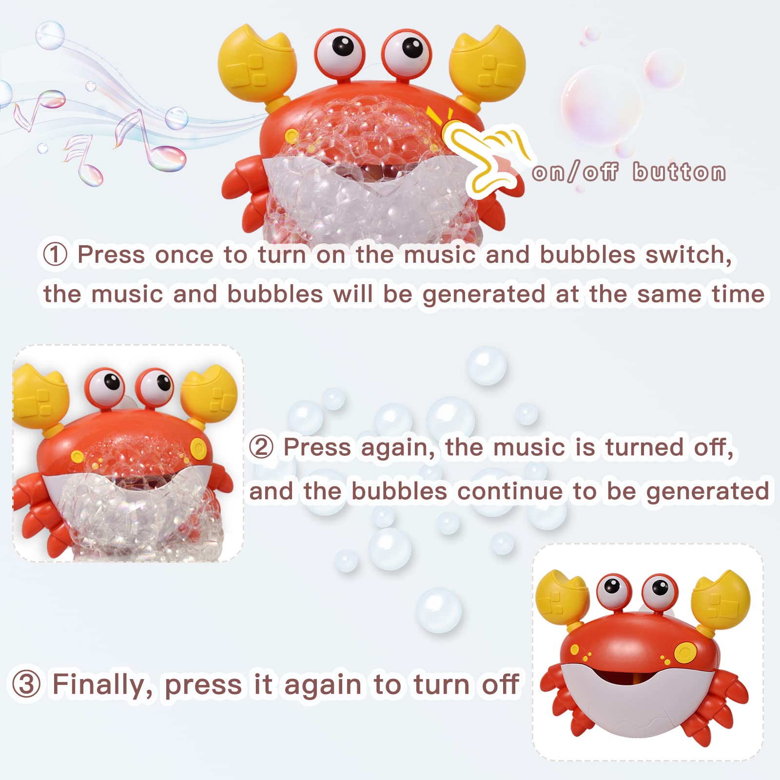 Charmspal Toddler Bath Toy Bubble - Crab Bath Toys for Kids - Bathtub Toys Musical Bubble Machine - Bath Toys with Suction Cups Music - Bath Gifts for Boys and Girls Tub Presents