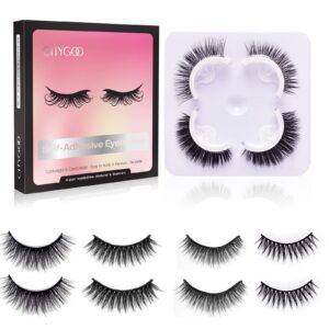 self adhesive eyelashes, false eyelashes no glue or eyeliner needed, waterproof eyelashes for natural look, easy to put on, stable and non-slip waterproof eyelashes, perfect gift for women (4-pairs)