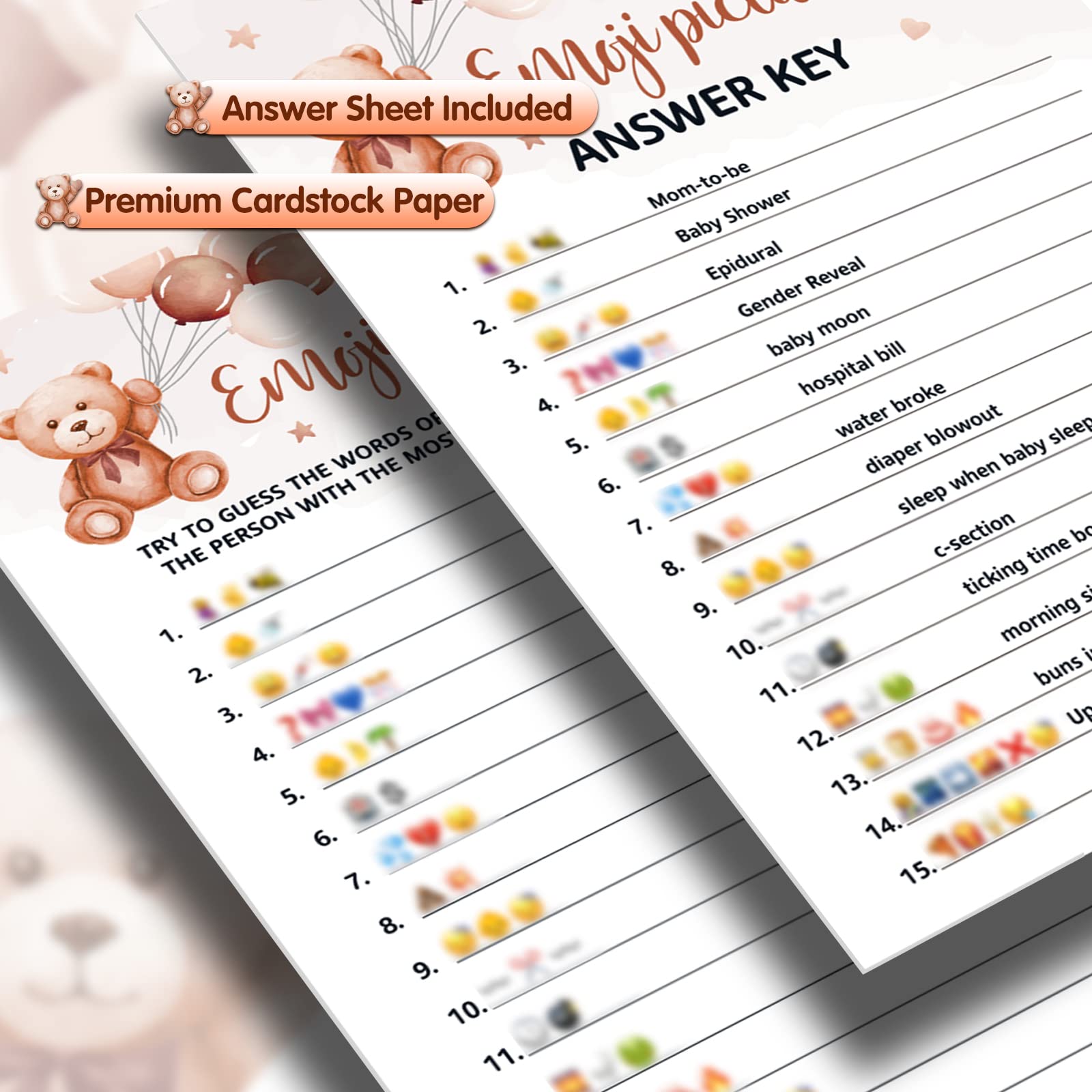 Sinasasspel 302pcs Teddy Bear Baby Shower Game Set of 6 Activities for 50 Guests Gender Neutral Includes Baby ABC, Bingo, Word Scramble, Baby Prediction and More, Each 5x7 Inches