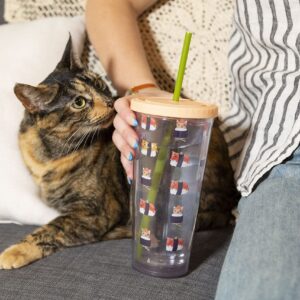 Pearhead Cat Sushi Water Tumbler, Pet Owner Travel Tumbler Cat Accessory, Cat Owner Water Cup for At Home or On-the-Go, Drink Tumbler with Twist on Lid and Reusable Straw, 22oz