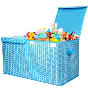 mayniu extra-large toy box chest 30"x 16" x 16", collapsible sturdy toy storage bins boxes baskets for boys, girls, nursery, playroom, closet, bedroom and office(blue)