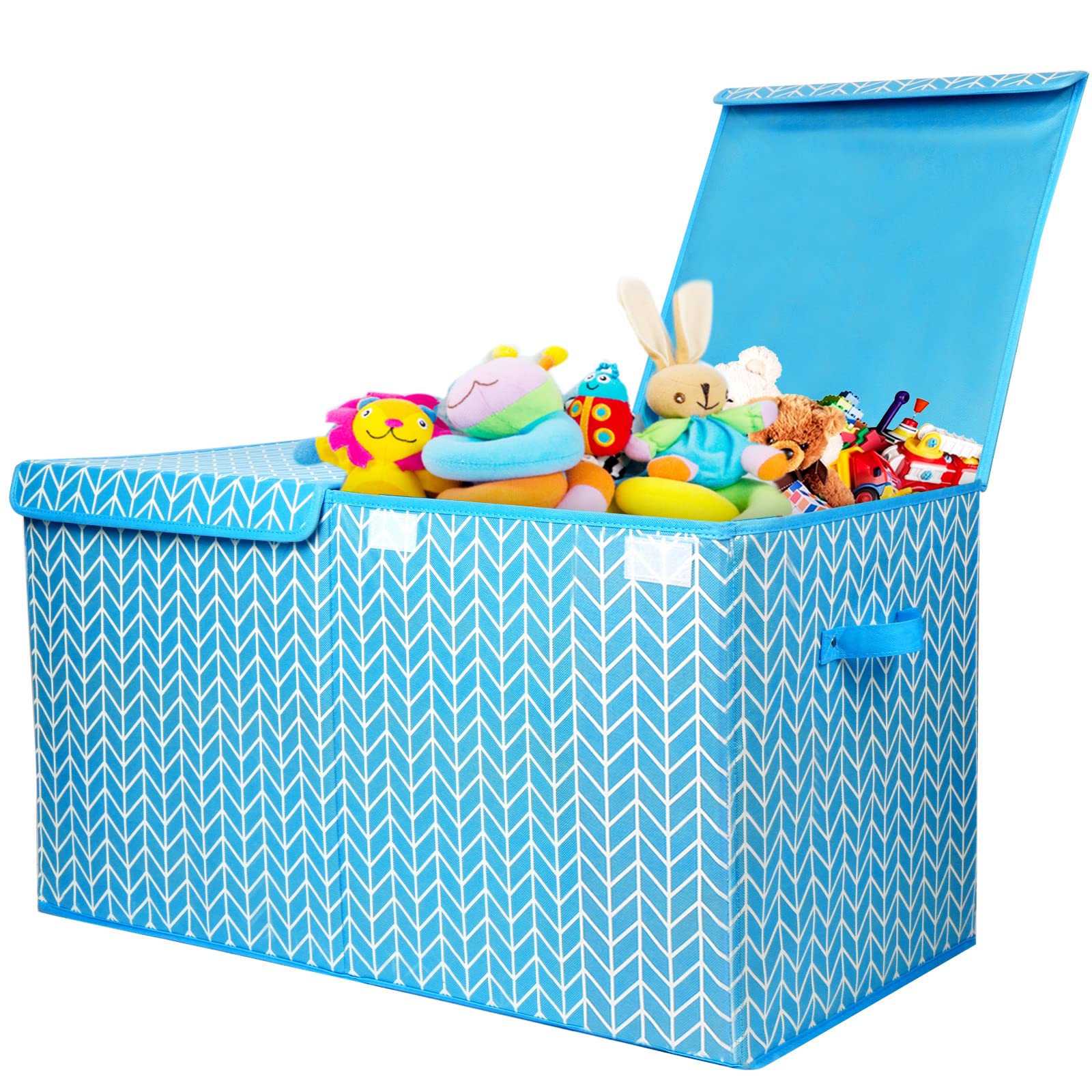 Mayniu Extra-Large Toy Box Chest 30"x 16" x 16", Collapsible Sturdy Toy Storage Bins Boxes Baskets for Boys, Girls, Nursery, Playroom, Closet, Bedroom and Office(Blue)