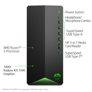 HP 2022 Newest Pavilion Gaming Desktop, AMD 6-Core Ryzen 5 5600G Processor, AMD Radeon RX 5500, Win 11 Home + HDMI Cable (AMD RX5500 | 32GB | 512GB SSD+1TB HDD)