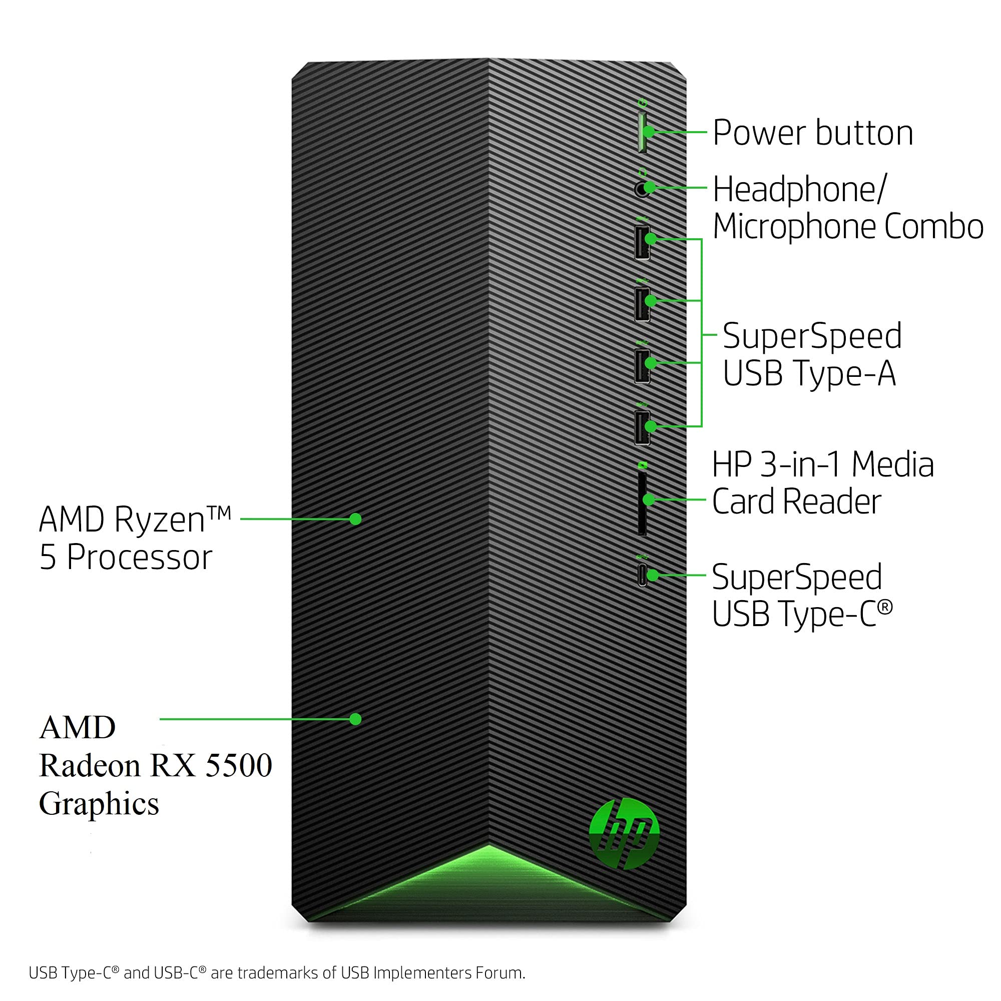 HP 2022 Newest Pavilion Gaming Desktop, AMD 6-Core Ryzen 5 5600G Processor, AMD Radeon RX 5500, Win 11 Home + HDMI Cable (AMD RX5500 | 32GB | 512GB SSD+1TB HDD)