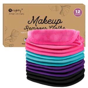 orighty makeup remover cloths 12 pack, makeup removal face cleansing cloth, reusable makeup remover pads remove instantly dirt with just water, 5 x 5 in