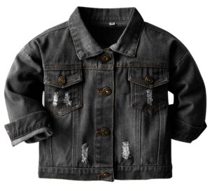 cromoncent boys girls child casual denim jacket kids toddler button down coat，denim black 5-6y