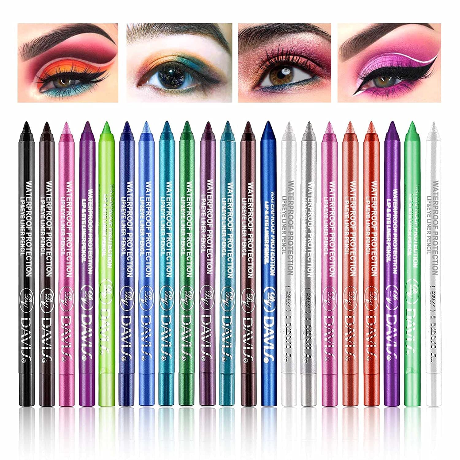 RDGWFB 21 Colors Eyeliner Pen Set, Eyeliner Pencil Set, Waterproof Colorful Eyeliner Kit Long Lasting Eyeshadow Pencil Eye&Lip Liner Professional Eye Makeup Set Pearl Eye Liner for Women