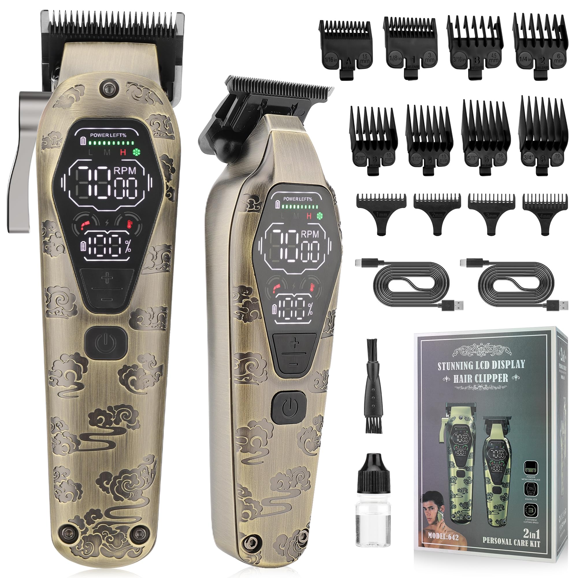 Karrte Professional Hair Clippers and Trimmer Kit for Men,Barber Clipper Set Cordless Hair Cutting,Beard Trimmer Grooming Haircut Kit (Golden)