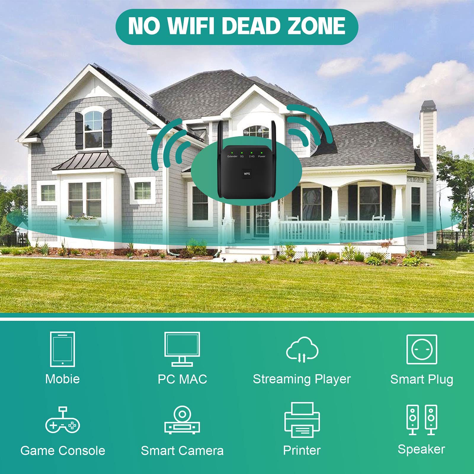 WiFi Extender, AILIYZ WiFi Booster Signal Booster for Home 2.4G /5G Wireless Internet Repeater with Ethernet Port, 1200Mbps WiFi Range Extender for Indoor and Outdoor (Black)