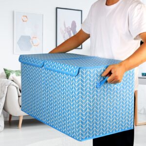 Mayniu Extra-Large Toy Box Chest 30"x 16" x 16", Collapsible Sturdy Toy Storage Bins Boxes Baskets for Boys, Girls, Nursery, Playroom, Closet, Bedroom and Office(Blue)