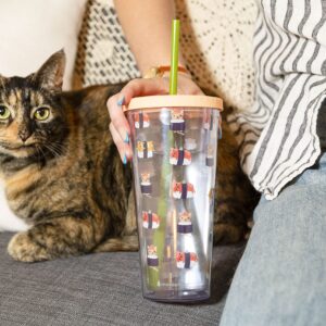 Pearhead Cat Sushi Water Tumbler, Pet Owner Travel Tumbler Cat Accessory, Cat Owner Water Cup for At Home or On-the-Go, Drink Tumbler with Twist on Lid and Reusable Straw, 22oz