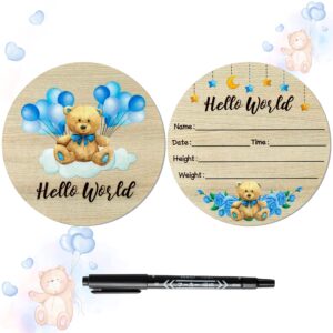 r horse wooden baby birth announcement sign with marker pen blue bear pattern newborn announcement card personalized wooden baby birth sign for baby shower birthday gift keepsakes