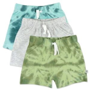 honestbaby multipack shorts 100% organic cotton for infant baby, toddler, boys, girls, unisex (legacy), 3-pack teal tie dye, 24 months