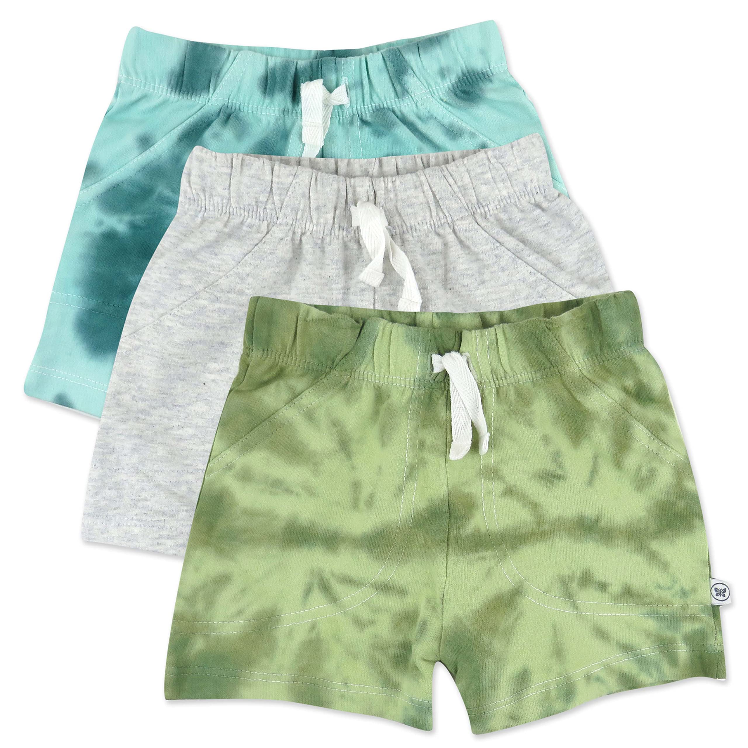 HonestBaby Multipack Shorts 100% Organic Cotton for Infant Baby, Toddler, Boys, Girls, Unisex (LEGACY), 3-Pack Teal Tie Dye, 24 Months