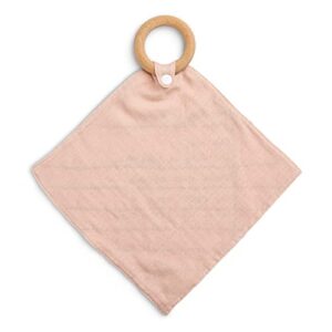 DEMDACO Dear You Sweet Baby Girl 10 x 10 Inch Pink Cotton and Wood Teether Ring Blankie