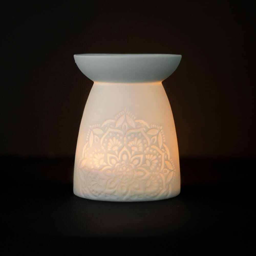 Something Different Ceramic Mandala Oil Burner (12.5cm x 9.5cm x 9.5cm) (White)