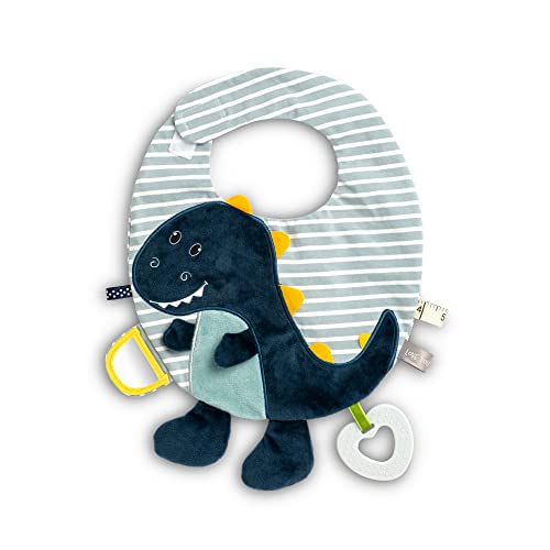 DEMDACO Dinosaur 10 x 11.5 Inch Blue and Grey Polyester Fabric Baby Activity Bib