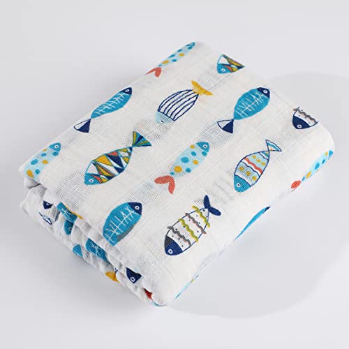 SANNIX Muslin Swaddle Blankets Girl Receiving Baby Blanket Boy Swaddle Blankets for Baby Boy Cute Print Baby Blanket - Lightweight, Breathable, Large 47 x 47 inches