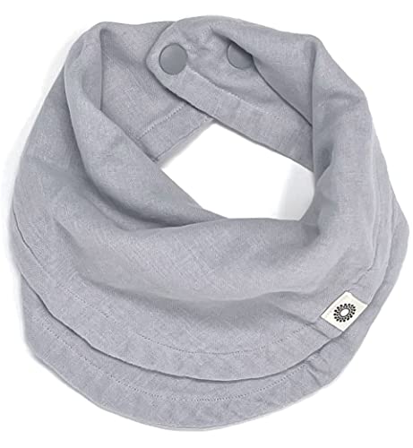 Kishu Baby Indi Infinity Scarf Bib - Super Soft Organic Cotton Muslin Drool Bib with Snaps (Cool Gray)