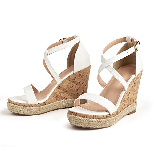 sckarle Sandals for Women,Casual Summer Platform Sandals,Open Toe Wedge Sandals,Cross Strap Buckle Sandals