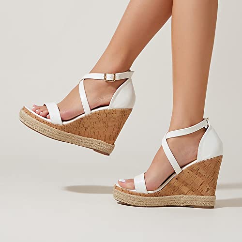 sckarle Sandals for Women,Casual Summer Platform Sandals,Open Toe Wedge Sandals,Cross Strap Buckle Sandals