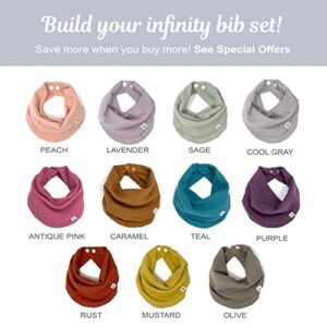 Kishu Baby Indi Infinity Scarf Bib - Super Soft Organic Cotton Muslin Drool Bib with Snaps (Cool Gray)