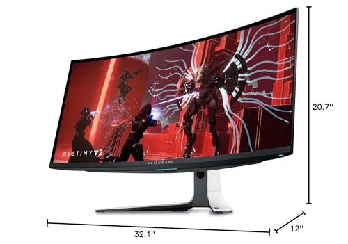 Alienware AW3423DW Curved Gaming Monitor 34.18 inch Quantom Dot-OLED 1800R Display, 3440x1440 Pixels at 175Hz, True 0.1ms Gray-to-Gray, 1M:1 Contrast Ratio, 1.07 Billions Colors - Lunar Light