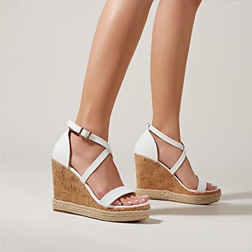 sckarle Sandals for Women,Casual Summer Platform Sandals,Open Toe Wedge Sandals,Cross Strap Buckle Sandals