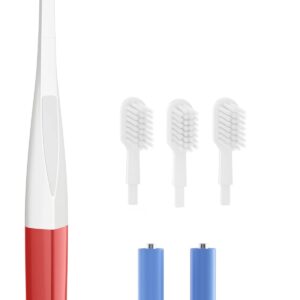 Blenpapa Kids Sonic Electric Toothbrush with Battery Powered 31000VPM High Vibration, Soft Bristles, Red