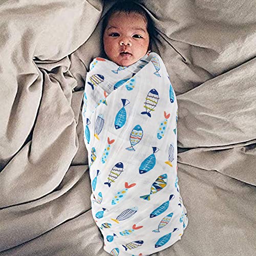 SANNIX Muslin Swaddle Blankets Girl Receiving Baby Blanket Boy Swaddle Blankets for Baby Boy Cute Print Baby Blanket - Lightweight, Breathable, Large 47 x 47 inches