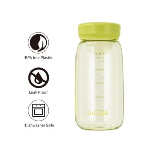 Diller Mini Plastic Water Bottle without Straw, 10 oz Small Plastic Bottle BPA Free & Safe for Girls, Kids, Fast Flow, Durable for Milk Tea (Green)