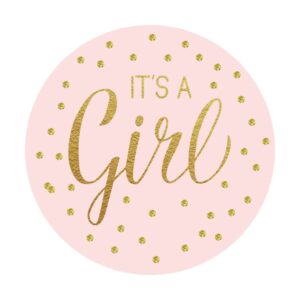 2" pink and gold it's a girl baby shower favor stickers - 50 labels