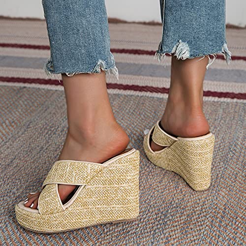 sckarle Sandals for Women,Casual Summer Slides Sandals,Open Toe Espadrille Wedge Sandals,Cross Strap Backless Sandals