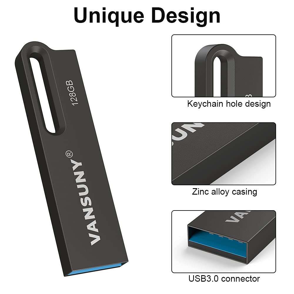 Vansuny 2 Pack USB 3.0 Flash Drives 128GB Metal Waterproof Flash Drive Ultra High Speed Memory Stick, Portable Thumb Drive for PC/Tablets/Mac/Laptop