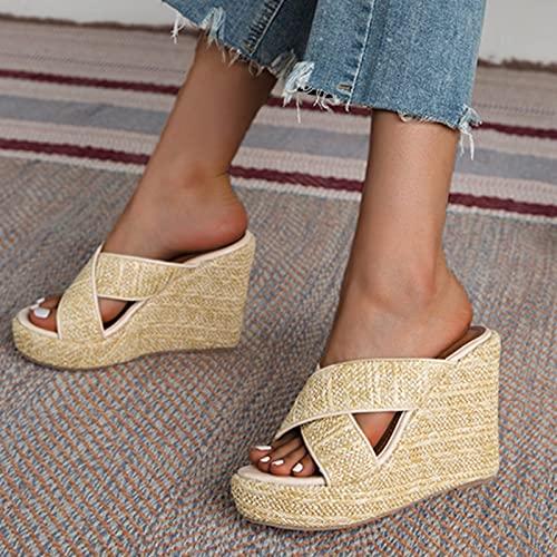 sckarle Sandals for Women,Casual Summer Slides Sandals,Open Toe Espadrille Wedge Sandals,Cross Strap Backless Sandals