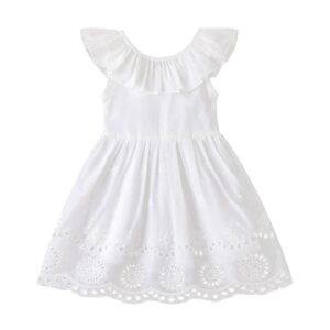 aruzig toddler baby girls eyelet dress white ruffle sleeveless tunic sundress kids casual beach party clothes (white embroidered dress, 3-4t)