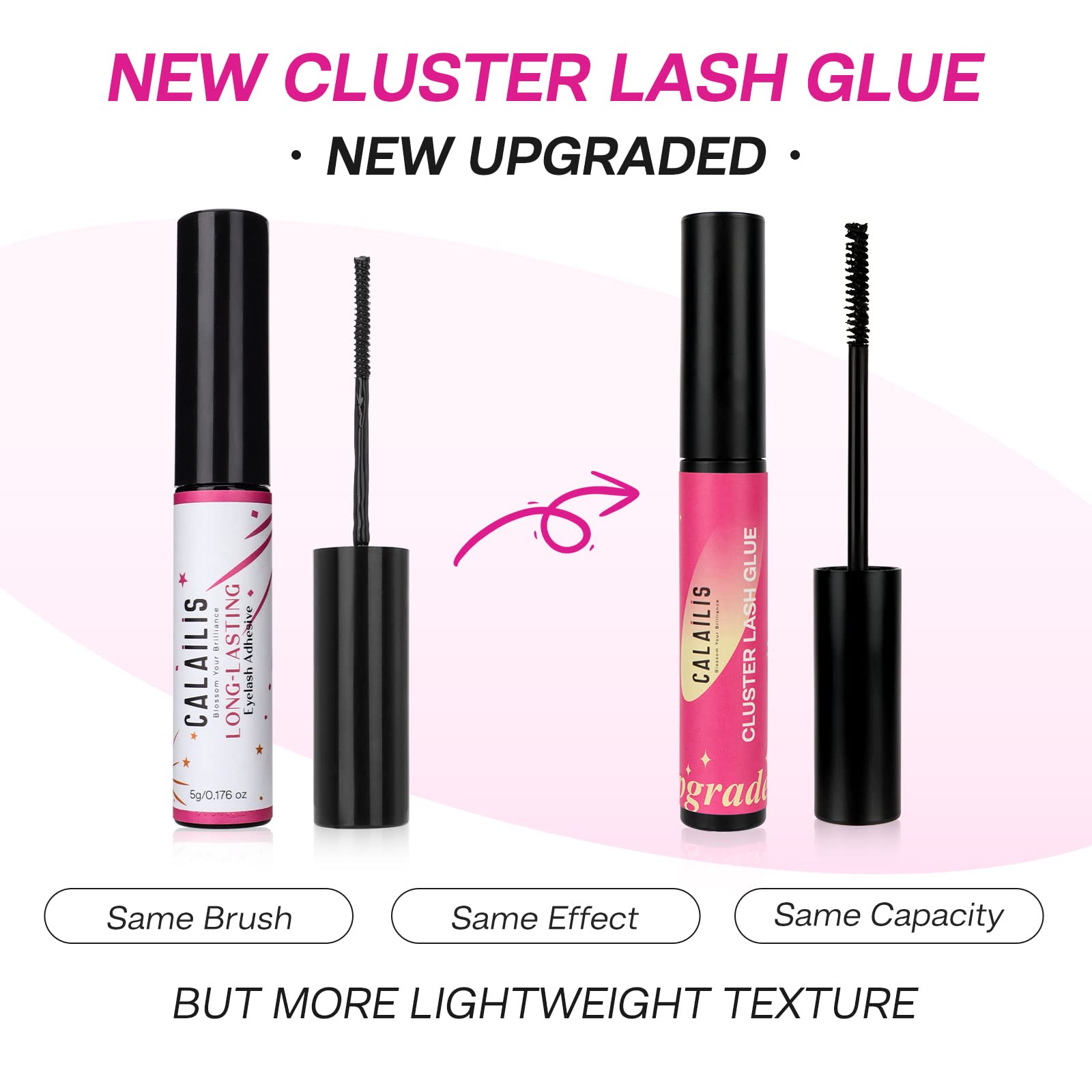 CALAILIS Lash Glue, Cluster Lash Glue, Lash Extension Glue, Upgraded Eyelash Glue Super Strong Hold 48 Hours for Lash Clusters, Waterproof Mascara Wand Lash Glue Black