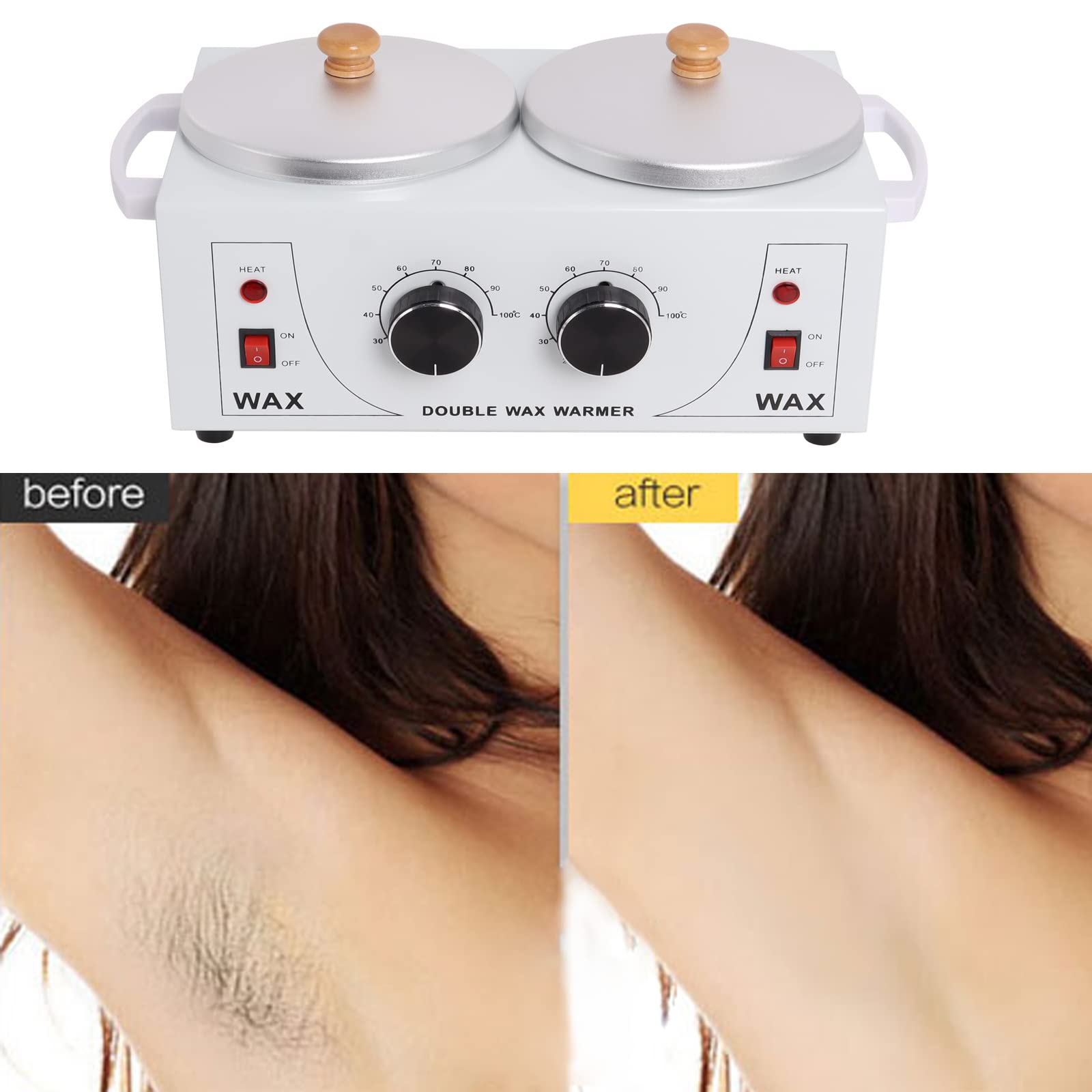 Upgraded Double Wax Warmer Professional Machine Pot Hot Heater Salon Heater Warmer Hair Removal Wax Pot Machine 20-100℃ Heater Warmer Hair Removal with Wooden Wax Sticks