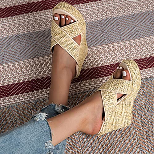 sckarle Sandals for Women,Casual Summer Slides Sandals,Open Toe Espadrille Wedge Sandals,Cross Strap Backless Sandals