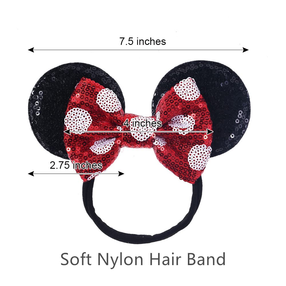 JIAHANG Mouse Ears Sequin Bow Nylon Hairband with Polka Dot, Hair Bow Headband, Soft Elastic Costume Headwear for Baby Girl Newborn Toddler, kids, Party Supplies