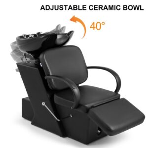 Artist hand Shampoo Bowl, 47’’ Ceramic Bowl Shampoo Chair Adjustable Backwash Sink Salon Wash Unit Shampoo Station W/Adjustable Footrest Salon Equipment for Spa Beauty Tattoo