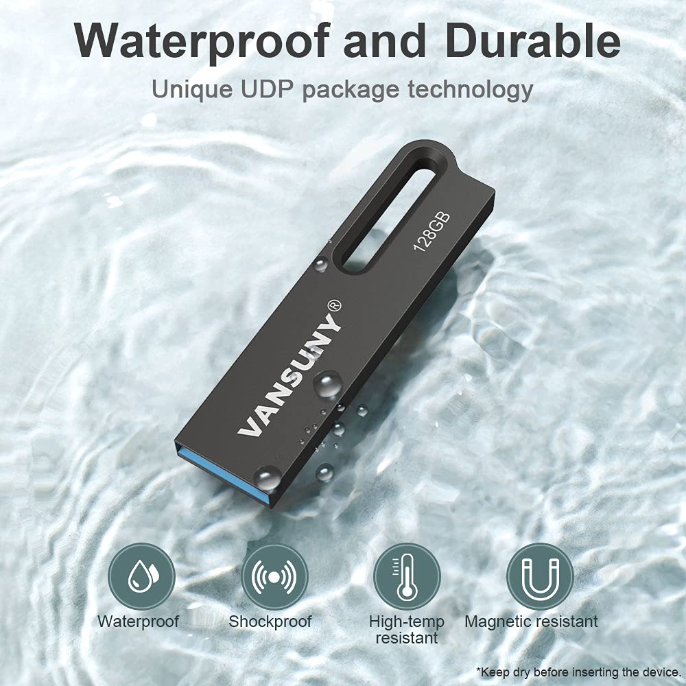 Vansuny 2 Pack USB 3.0 Flash Drives 128GB Metal Waterproof Flash Drive Ultra High Speed Memory Stick, Portable Thumb Drive for PC/Tablets/Mac/Laptop