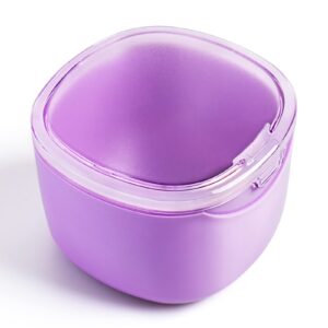 uouovo upgraded denture bath box cup, no-leak denture case, retainer cleaning box, complete clean care for dentures, clear braces, mouth guard, night guard & retainers (purple)