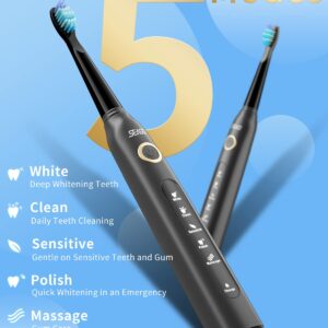 SEAGO Electric Toothbrush for Adults, Ultrasonic Toothbrushes with 8 Brush Heads, Rechargeable Electronic Toothbrush, Black, SG-507