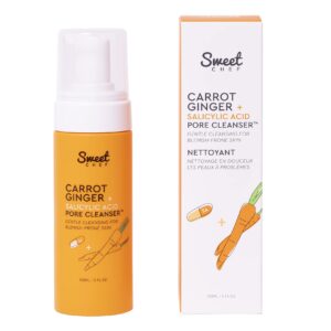 sweet chef carrot ginger + salicylic acid pore cleanser - foaming face wash and gentle cleanser for blemish prone skin - brightening ginger, pore minimizer carrot and exfoliating face wash (5 fl oz)