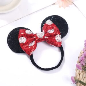 JIAHANG Mouse Ears Sequin Bow Nylon Hairband with Polka Dot, Hair Bow Headband, Soft Elastic Costume Headwear for Baby Girl Newborn Toddler, kids, Party Supplies