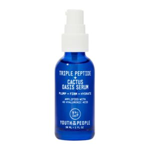 youth to the people triple peptide + cactus oasis face serum - 4d hyaluronic acid hydrating serum + skin firming peptides for face & malachite minerals for a 3-in-1 face tightening facial serum (1oz)